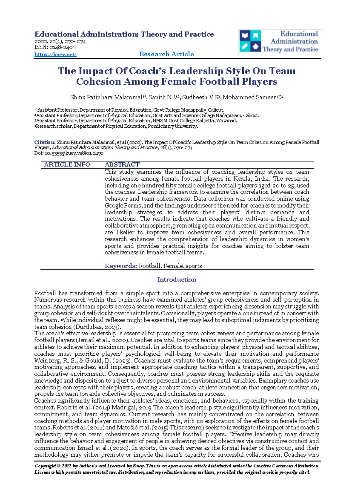 The Impact of Leadership Style on Team Cohesion in Female Football ...