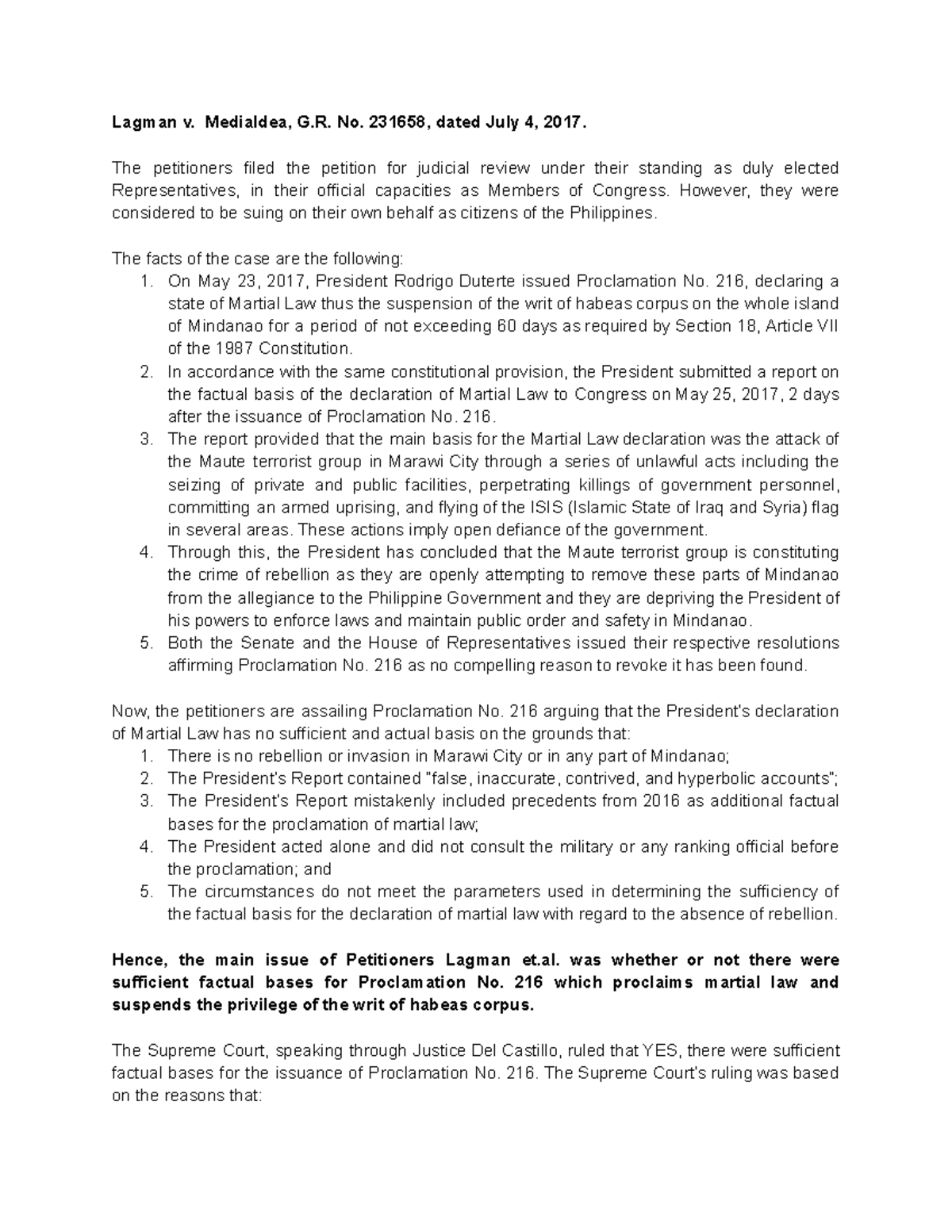 Lagman v. Medialdea: Judicial Review on Martial Law Proclamation No ...