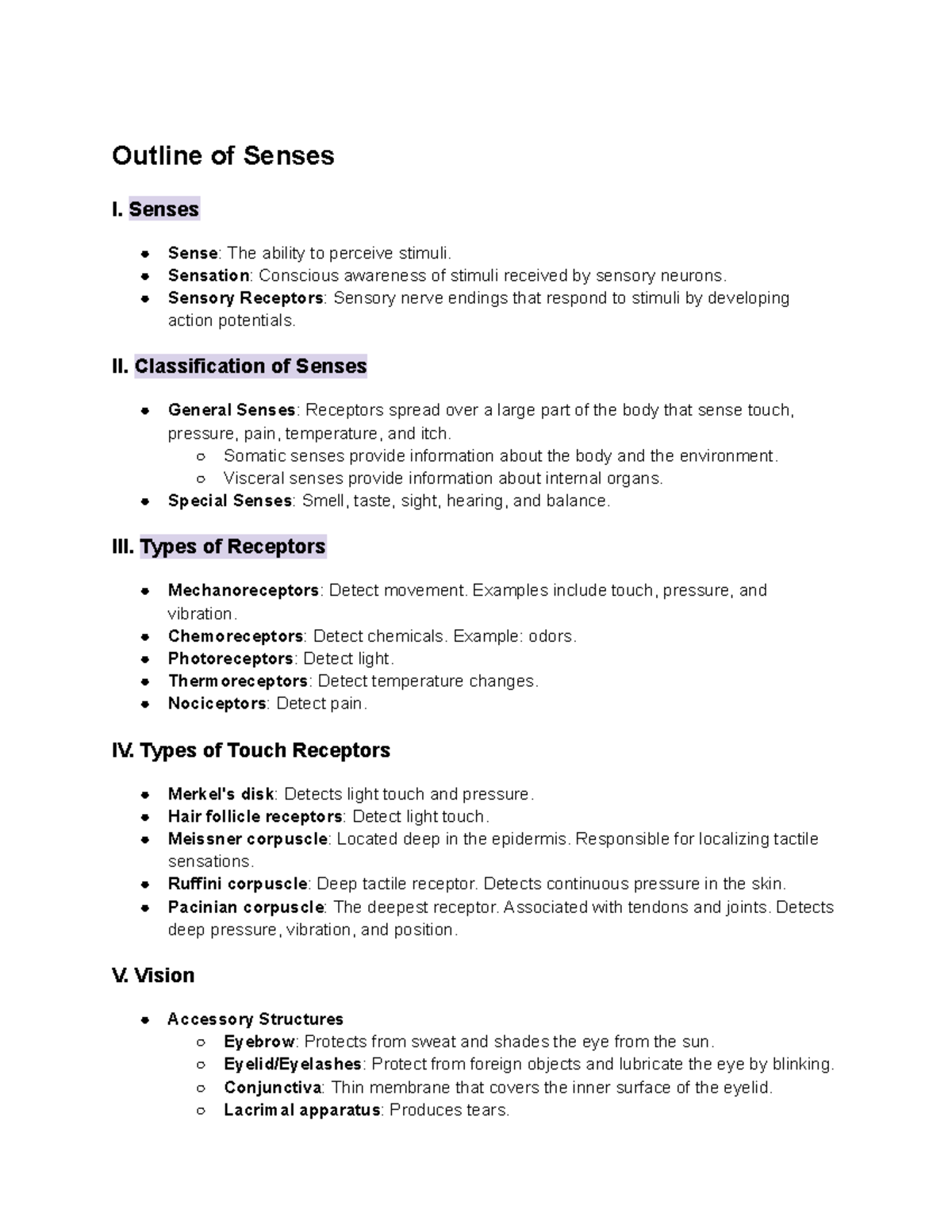 Anaphy%20reviewer - Anaphy - Outline of Senses I. Senses Sense: The ...