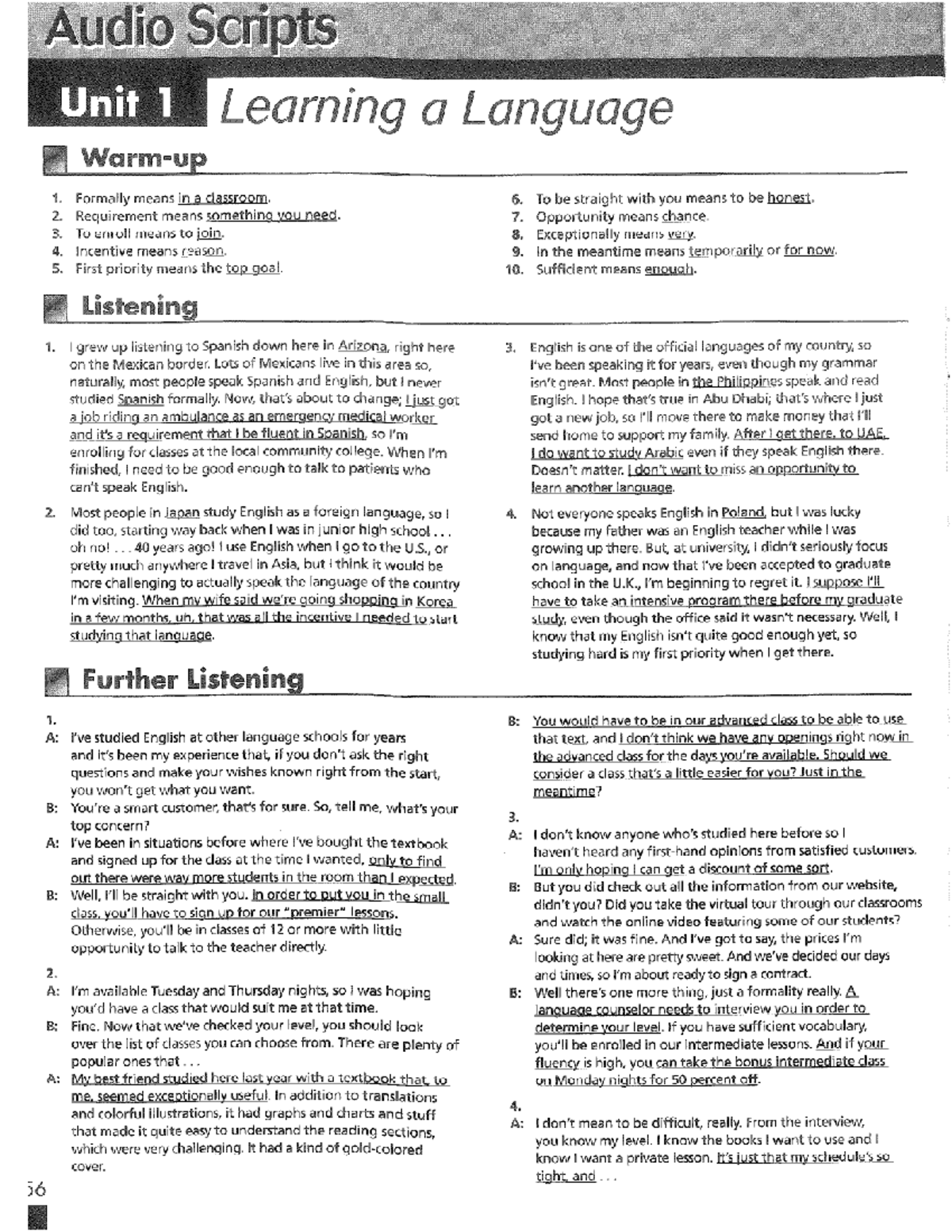 Audio Scripts Unit 1: Learning a Language - Vocabulary and Listening ...