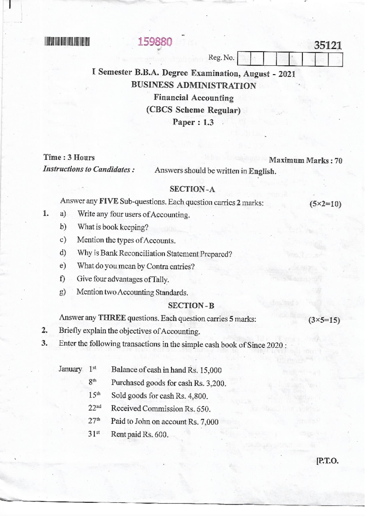Financial Accounting Exam Notes - 159880 35121 B.B.A. I Sem - Studocu