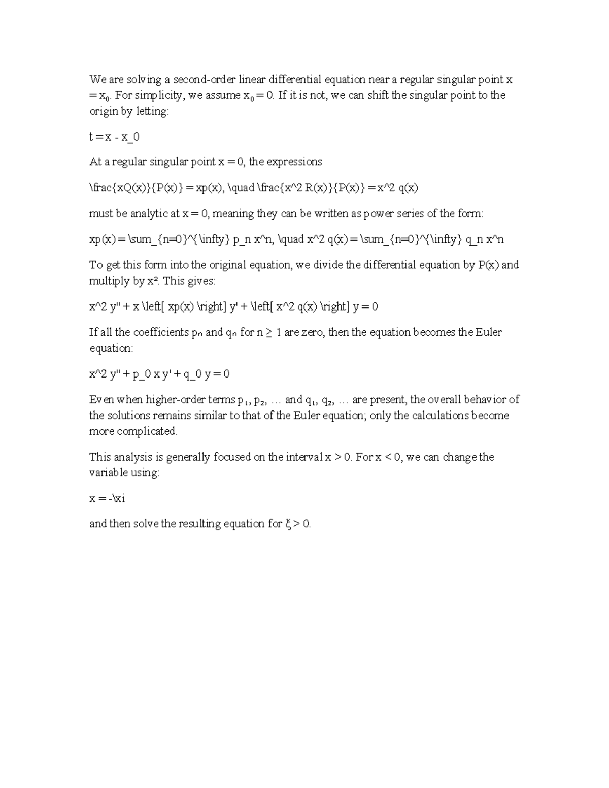 Regular Singular Point Summary for Differential Equations - Studocu