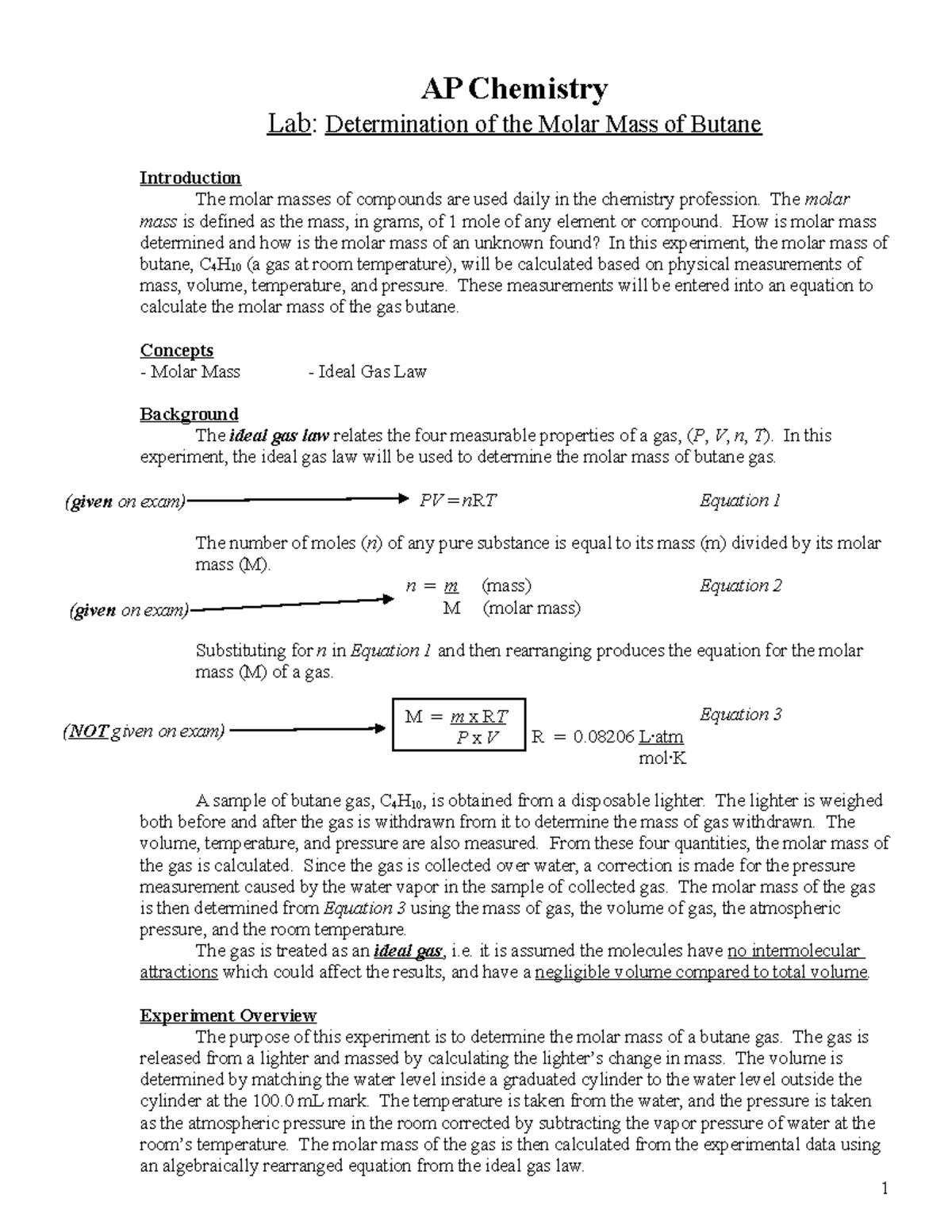 Lab Report: Molar Mass of Butane in AP Chemistry E6417EF61283 - Studocu