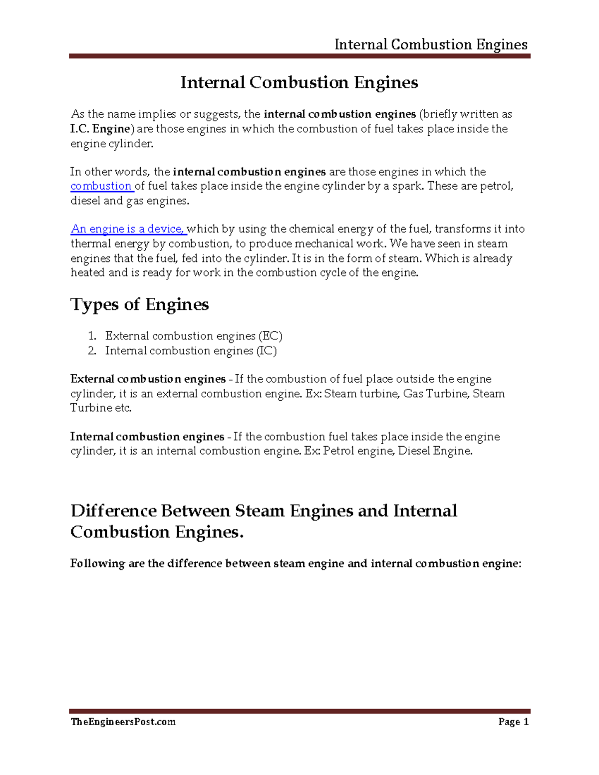 Internal Combustion Engines: Types, Components, and Applications - Studocu