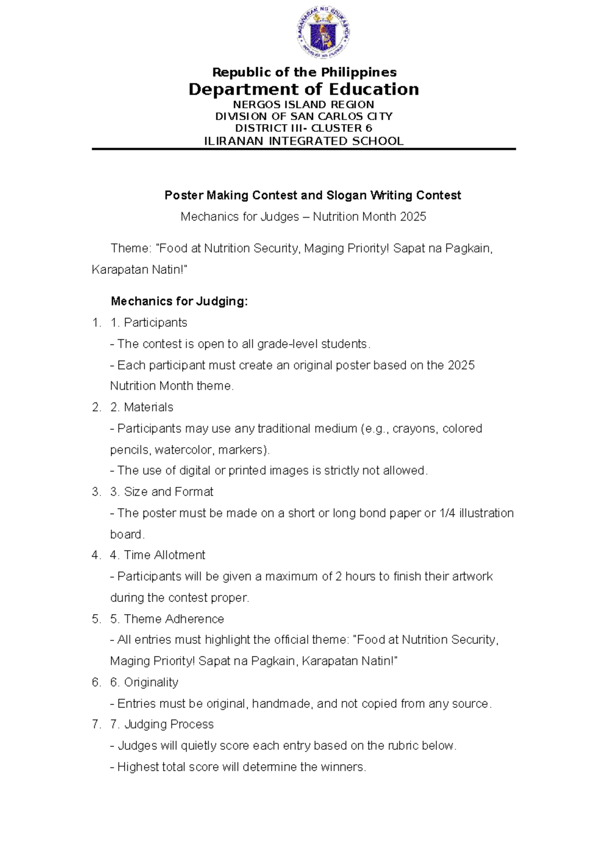 Poster Making Contest Mechanics for Nutrition Month 2025 - Studocu