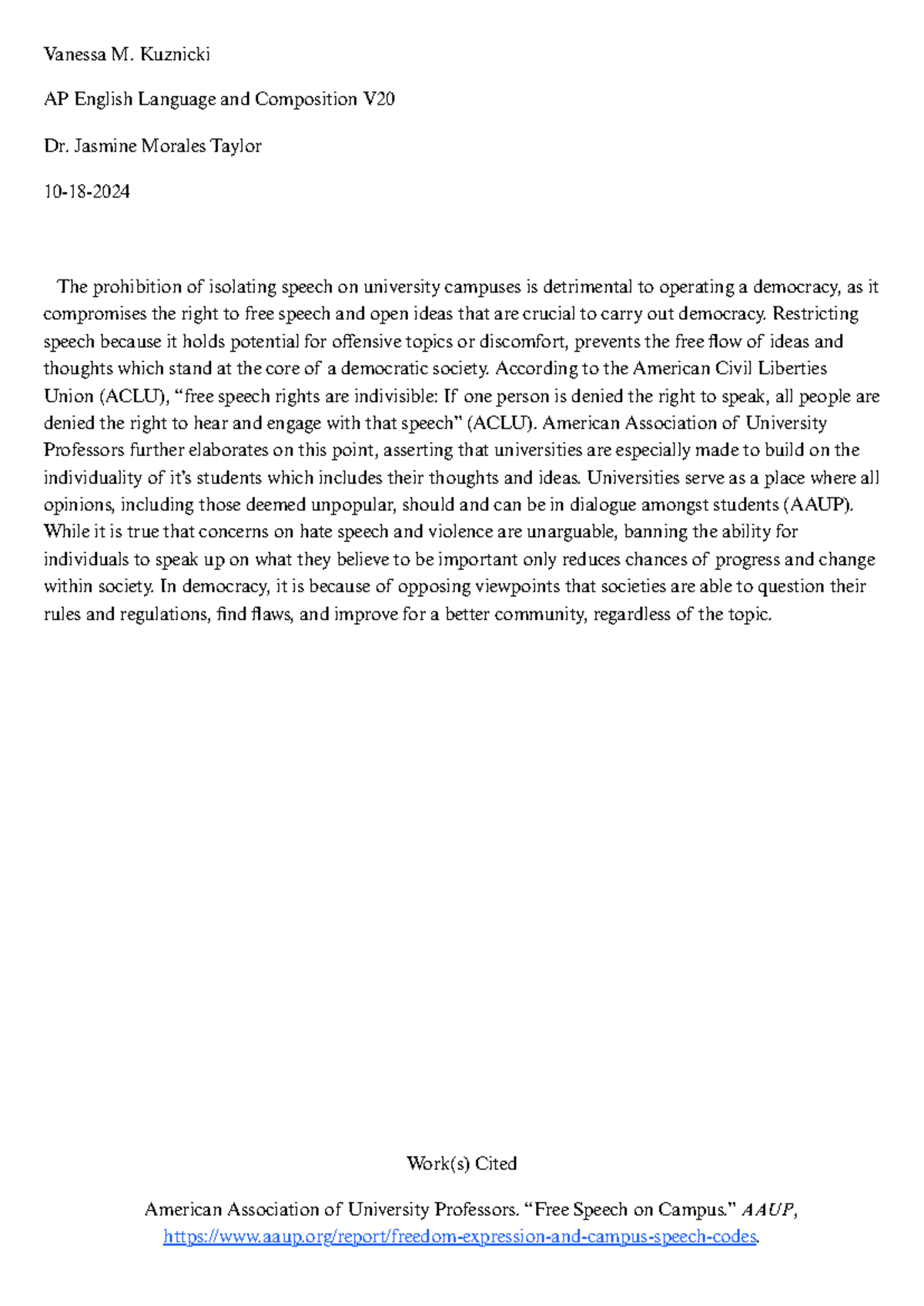 AP English Language & Comp V20 Essay: The Importance of Free Speech ...