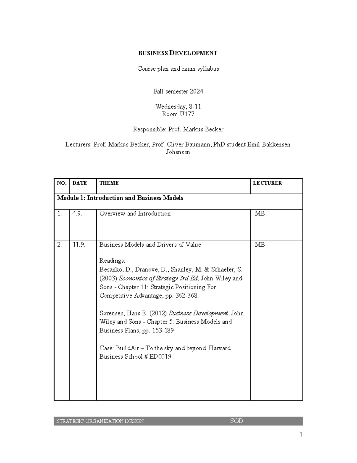 BD syllabus - STRATEGIC ORGANIZATION DESIGN SOD BUSINESS DEVELOPMENT ...