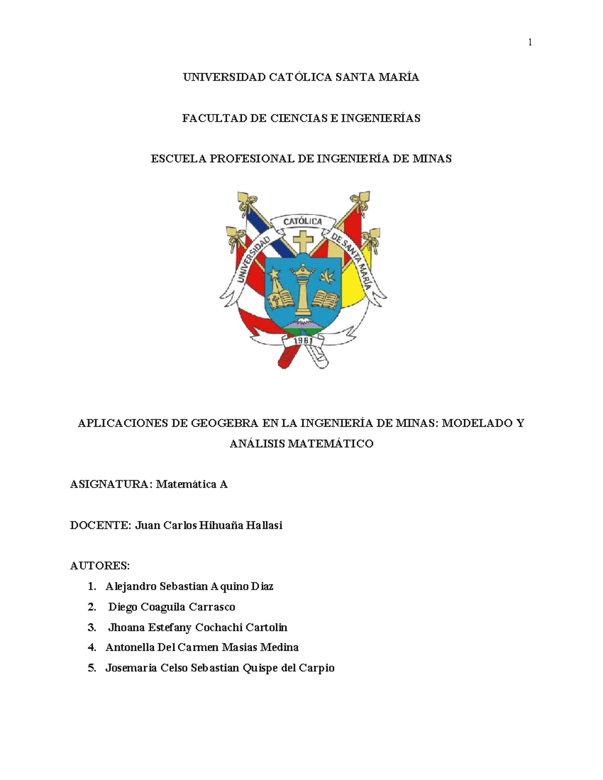Aplicaciones de GeoGebra en Ingeniería de Minas: Modelado y Análisis Matemático - Studocu
