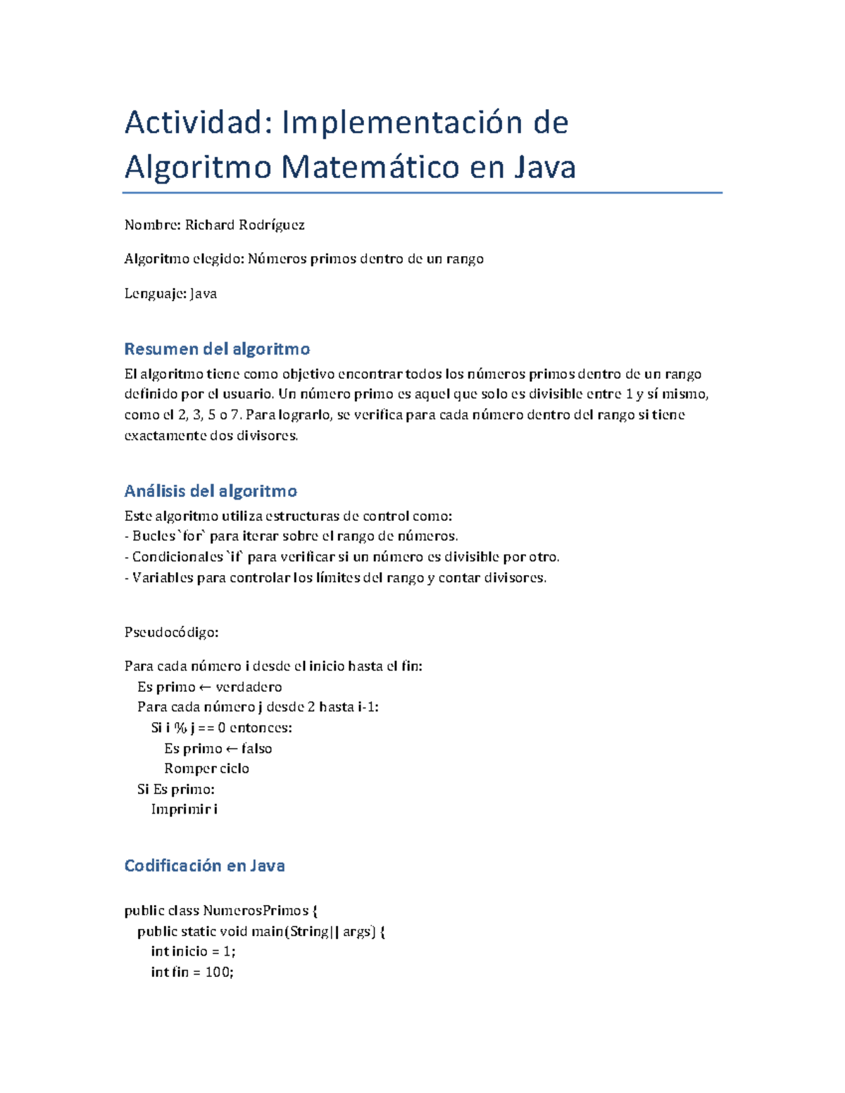 Actividad 10: Implementación de Algoritmo de Números Primos en Java - Studocu