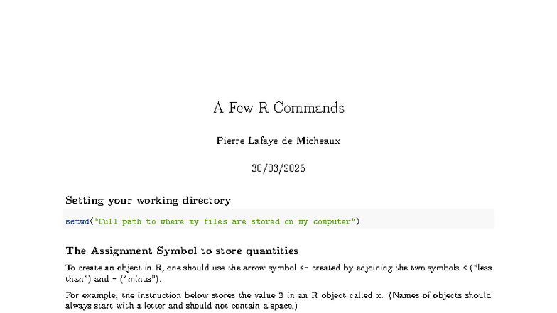 R Commands Overview: Essential Functions and Data Handling in R - Studocu