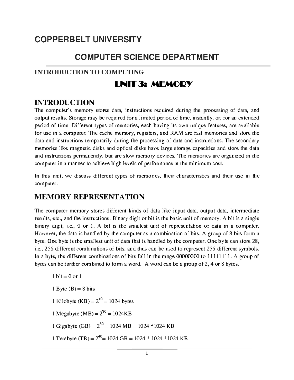 COP 101: Unit 3 - Understanding Computer Memory and Storage Systems - Studocu