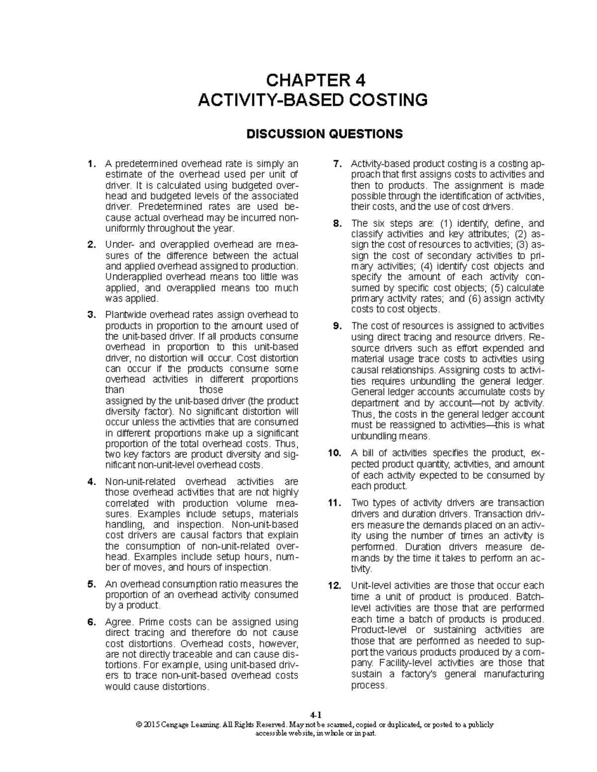 HMCost 3e SM Ch04 - Easy for me to get - CHAPTER 4 ACTIVITY-BASED COSTING DISCUSSION QUESTIONS A ...