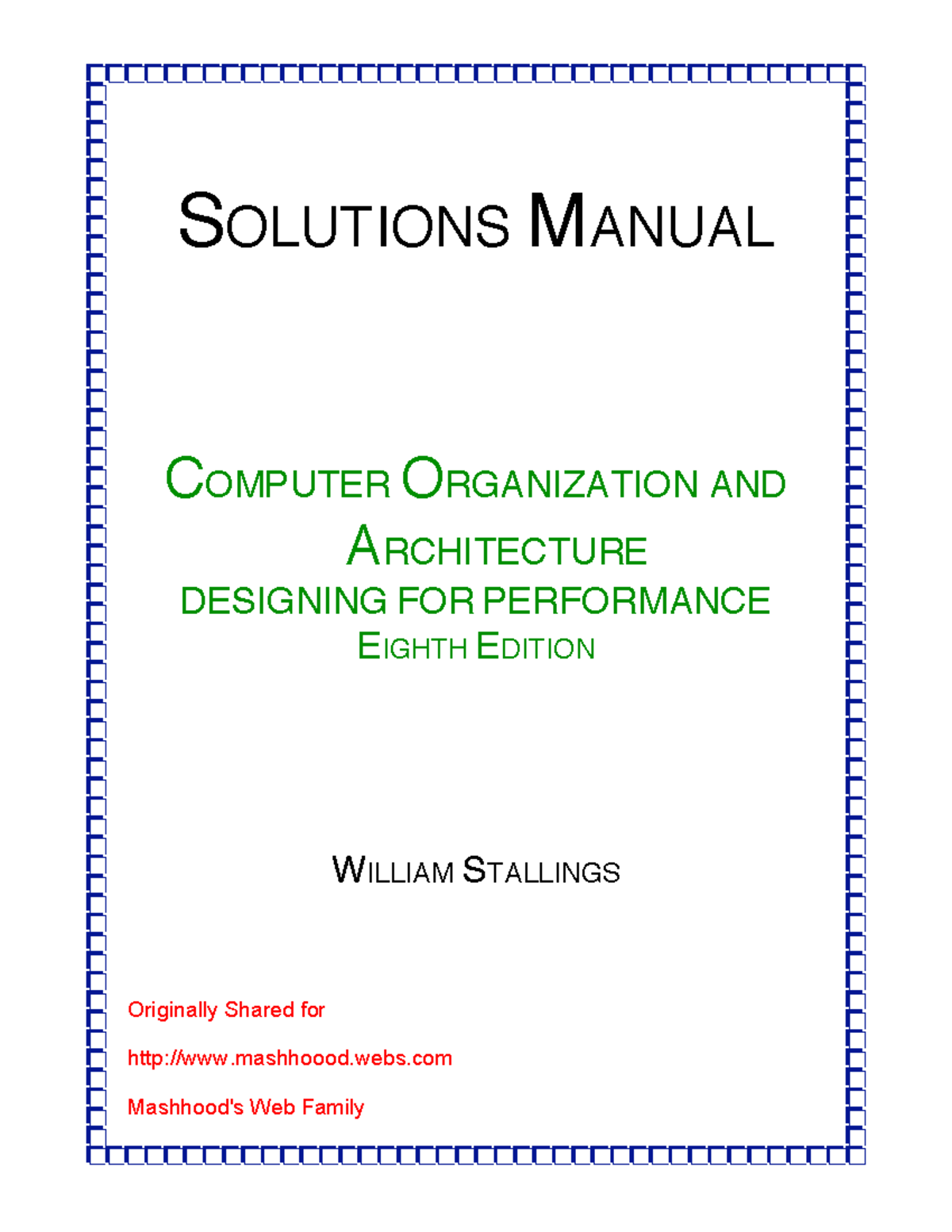 Solution Manual for Computer Organization and Architecture (8th Ed ...