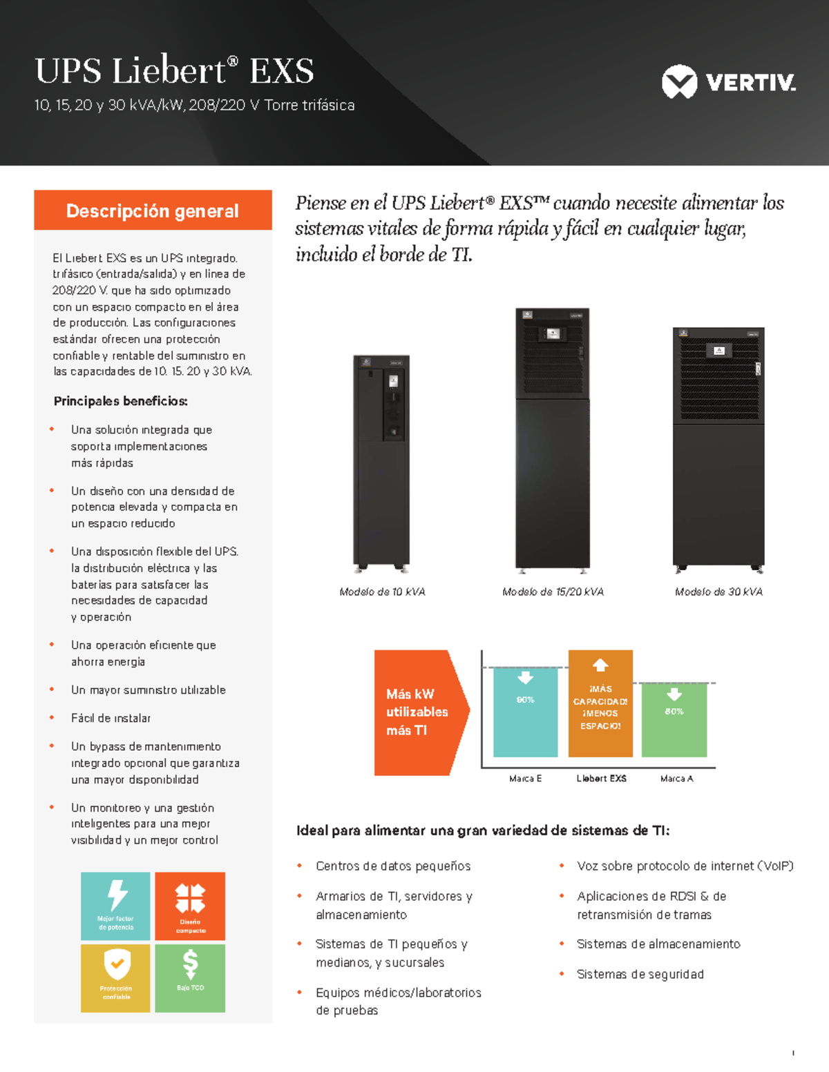 Liebert exs data sheet spanish - UPS Liebert ® EXS 10, 15, 20 y 30 kVA ...