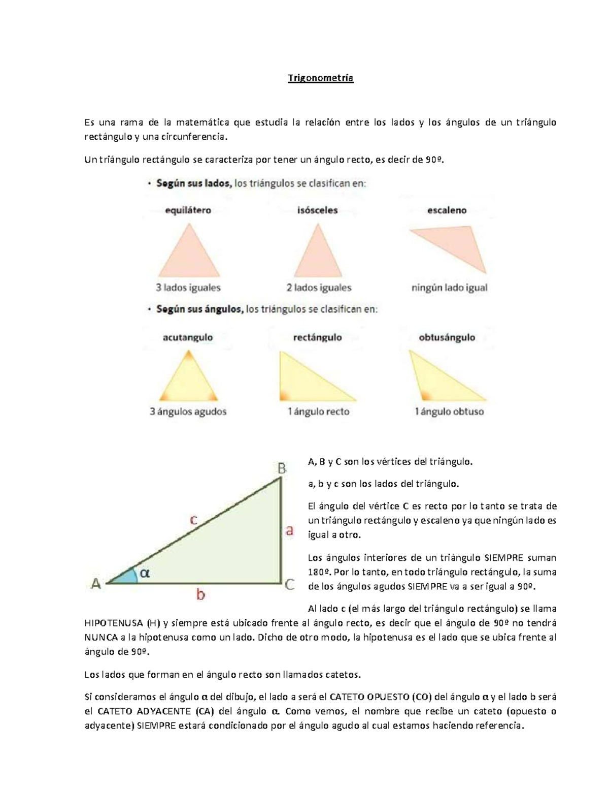 Trigonometría: Conceptos Clave y Definiciones - MATEMATICA I - Studocu