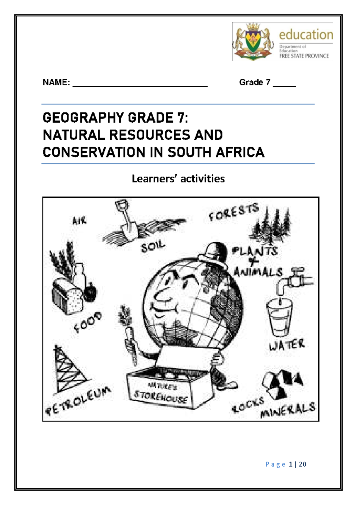 Grade 7 Geography Term 4: Natural Resources & Conservation in South ...