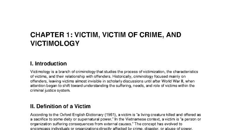 Victimology Chapter 1: Understanding Victims and Their Role in Crime ...