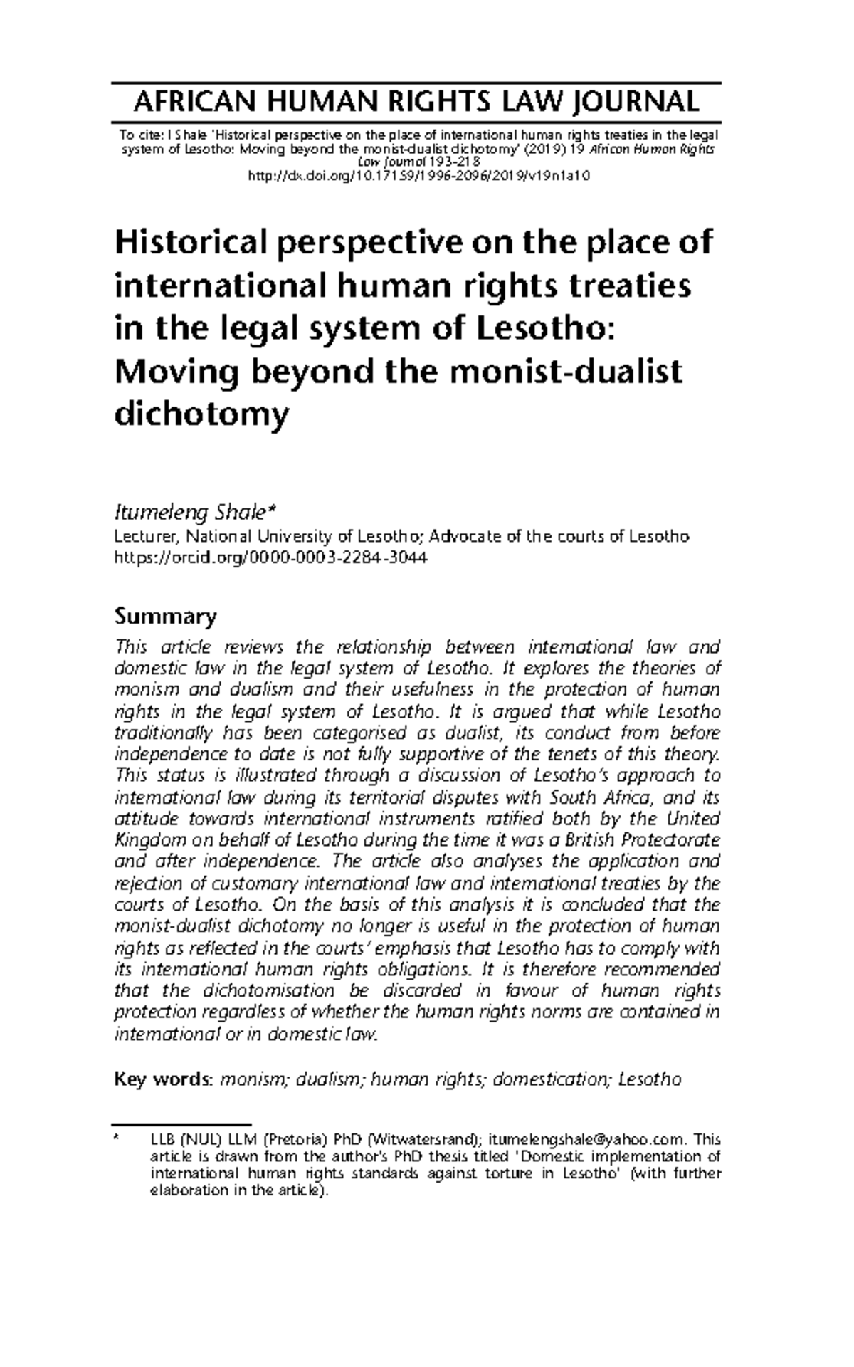 LLB (NUL) Essay: The Role of International Human Rights Treaties in ...