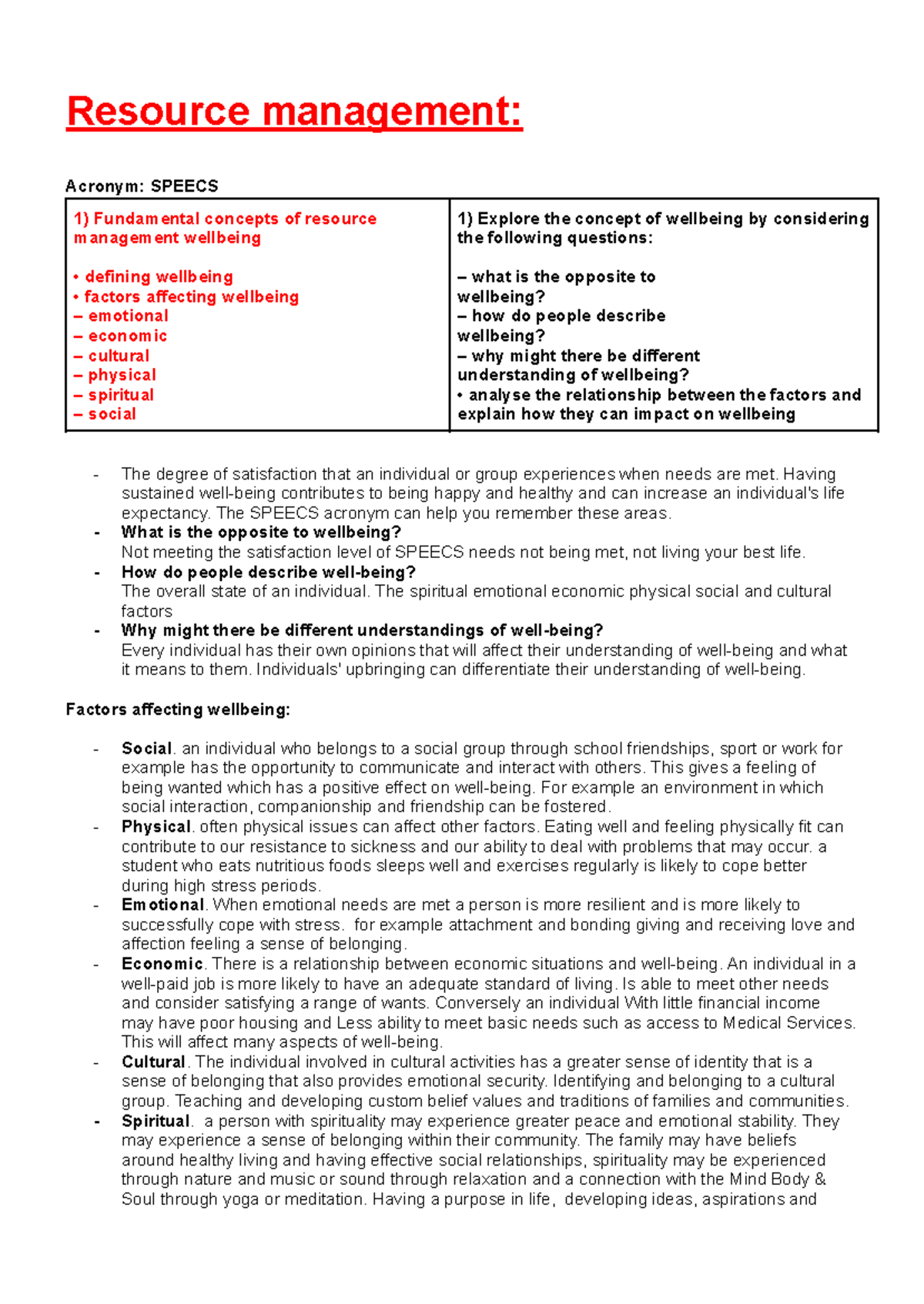 CAFS - Resource Management Study Notes: Wellbeing & Needs Analysis ...
