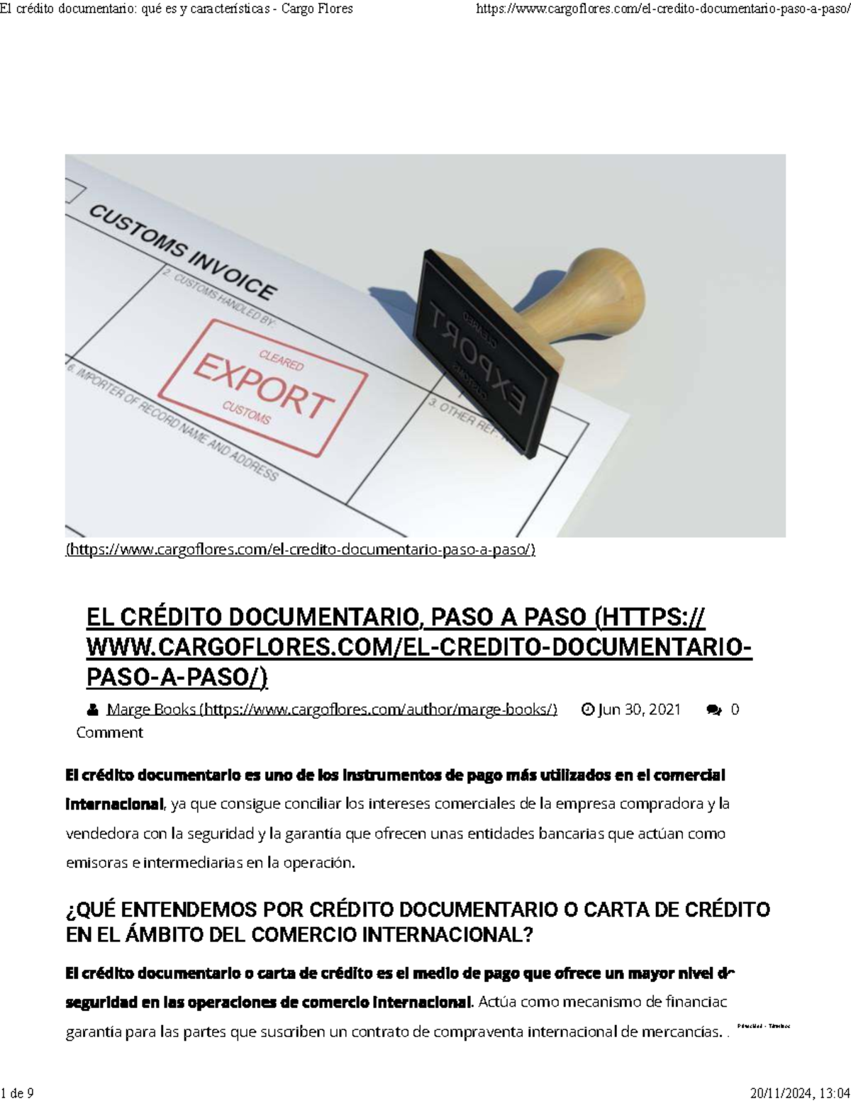 El crédito documentario: Definición y Características Esenciales - Studocu