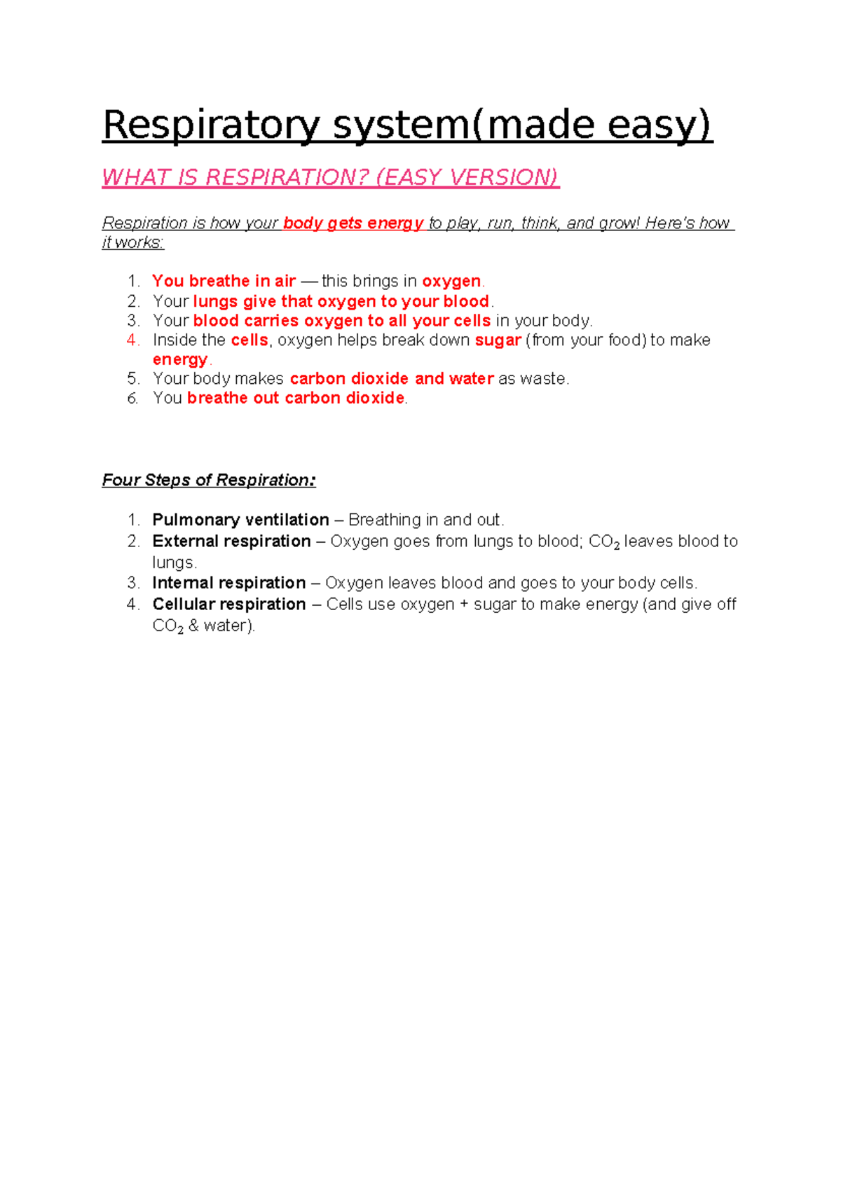 Respiratory System (BIO101) - Notes & Fun Quiz on Respiration - Studocu