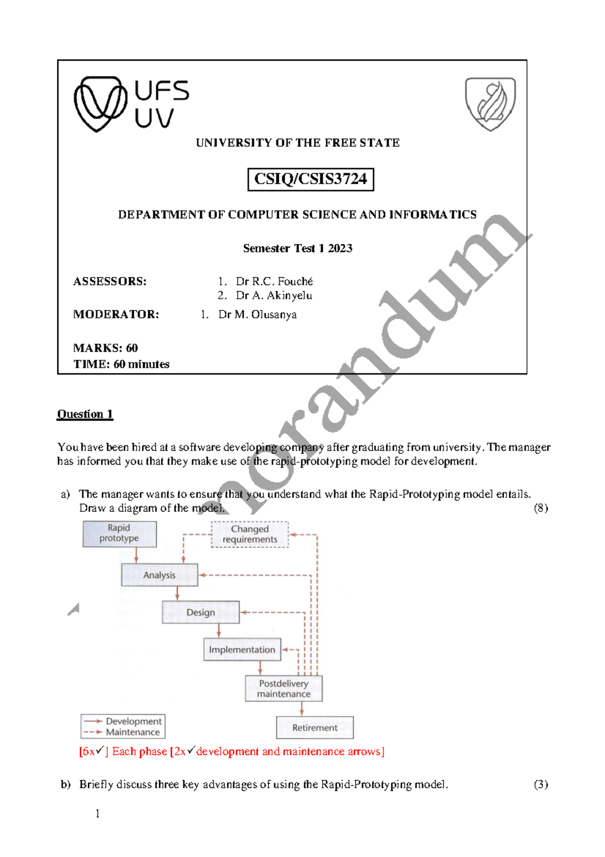 CSIS3724 Semester Test 1 Memo 2023: Software Development Models - Studocu
