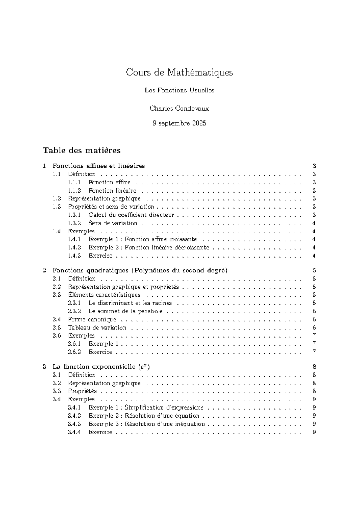 Cours de Mathématiques : Fonctions Usuelles - Première année AES - Studocu