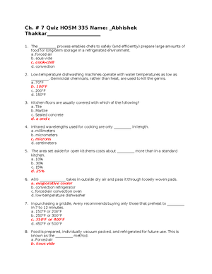 HOSM 335 QUIZ 3 - quiz - Chapter # 3 Quiz HOSM 335 - NAME: _ Abhishek ...