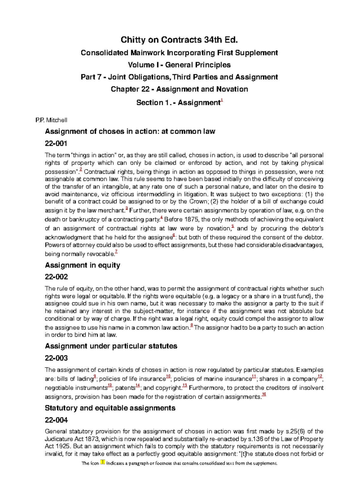 Chapter 22: Assignment and Novation in Contracts (Chitty, 34th Ed ...