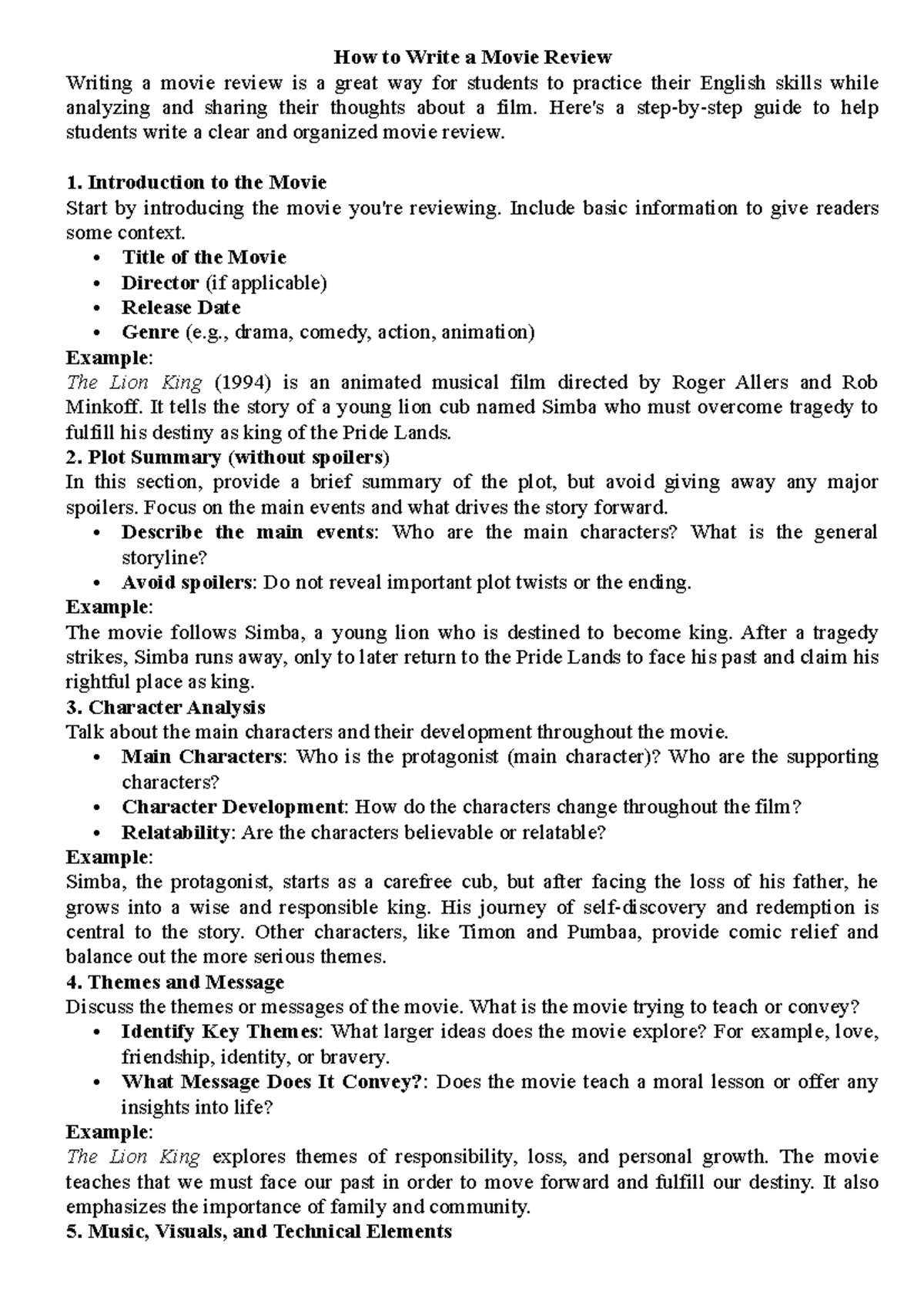 ENG 101: Guide to Writing an Effective Movie Review - Studocu