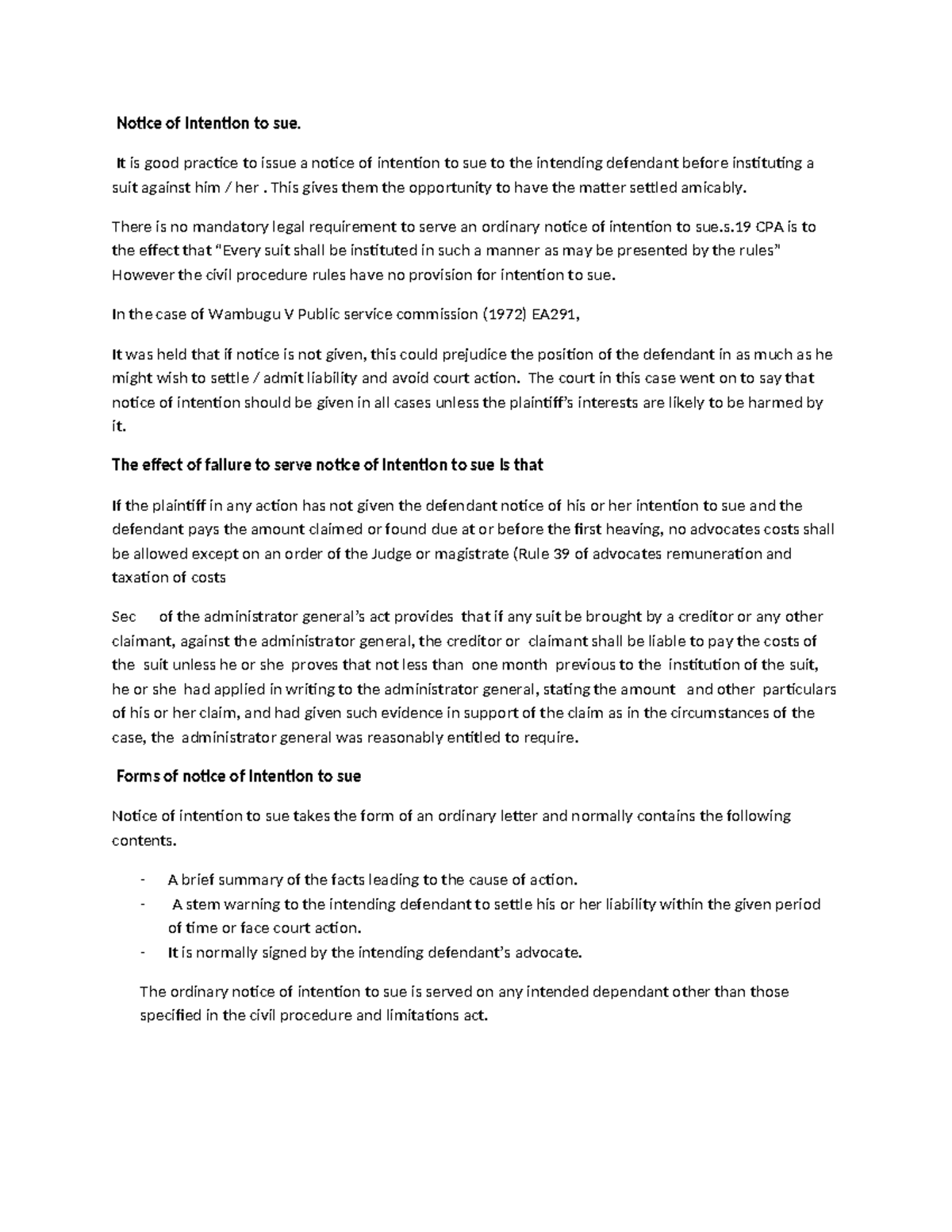 Notice of Intention to Sue: Best Practices and Legal Implications - Studocu