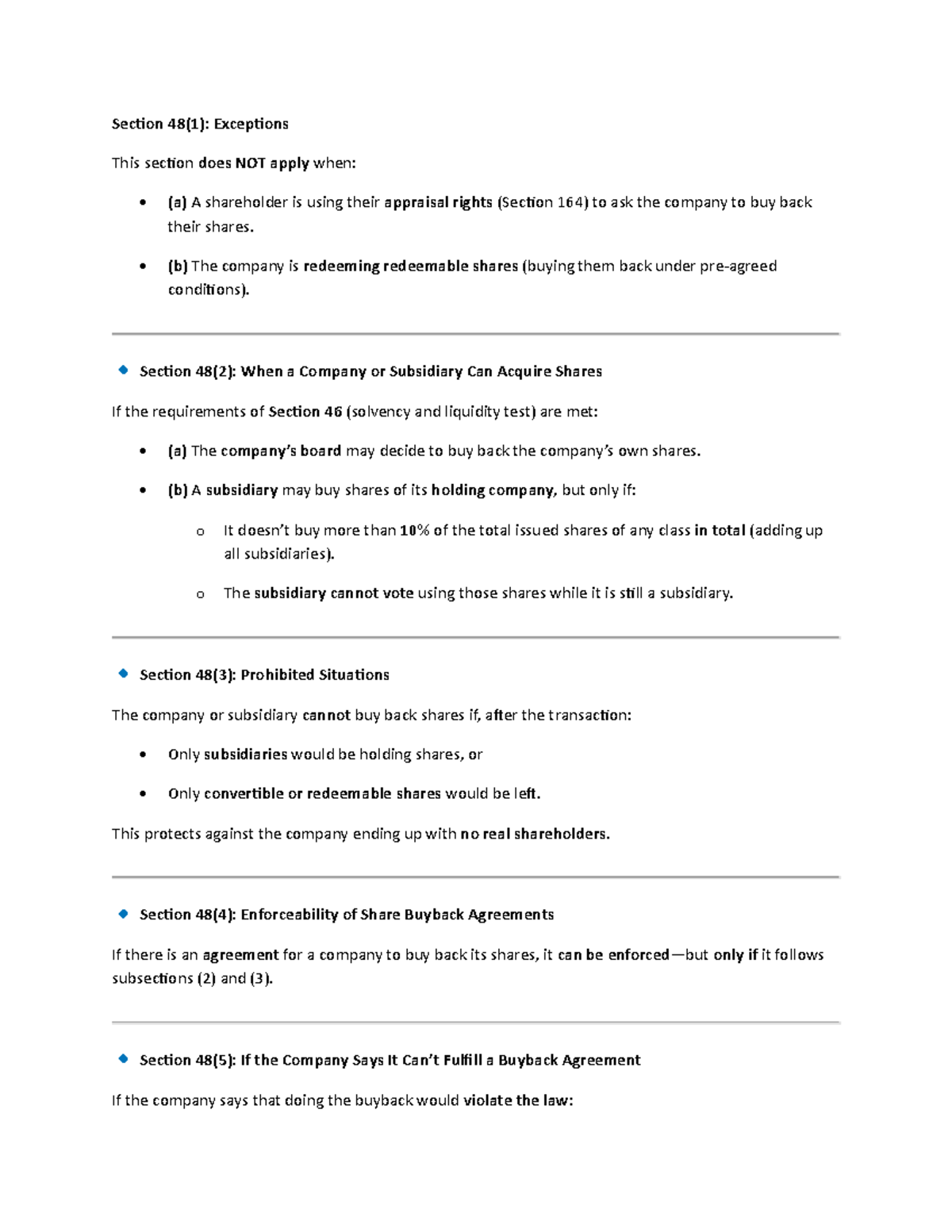 Section 48 - Share Buyback Regulations Explained (Legal Study Notes ...