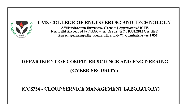CCS336 Cloud Service Management Lab Report - V Semester - Studocu