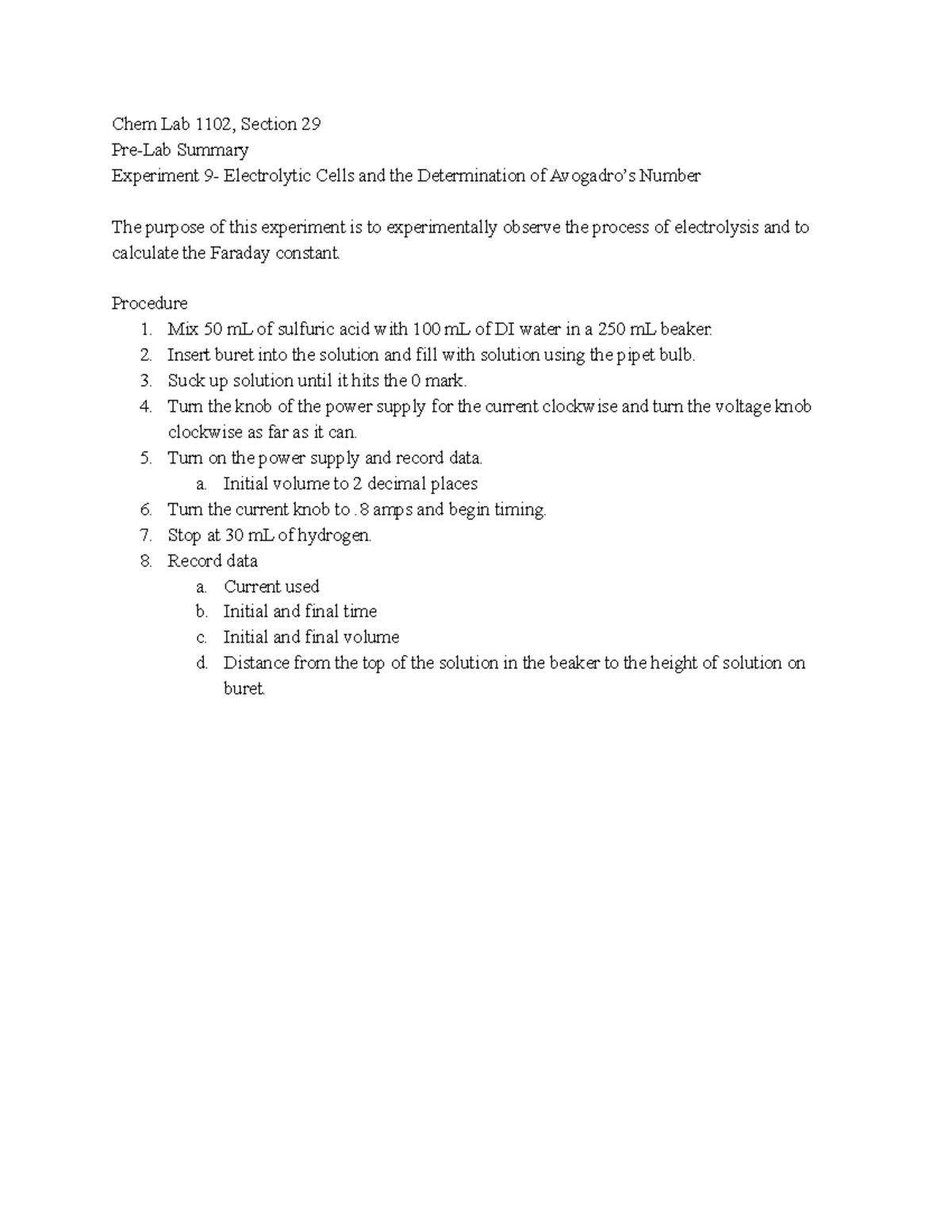 Chem Lab 1102: Experiment 9 - Electrolytic Cells & Avogadro's Number ...