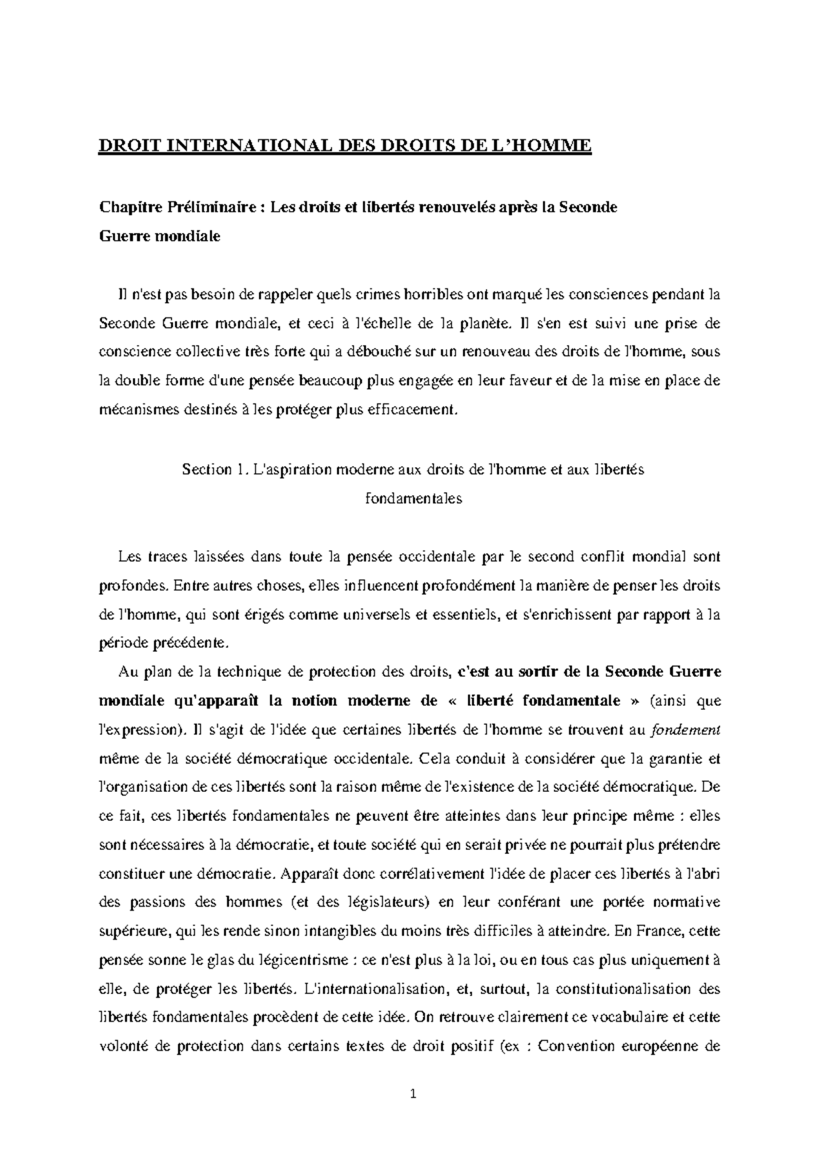 DIDH Partie 1 - IUA : Chapitre Préliminaire sur les Droits et Libertés ...