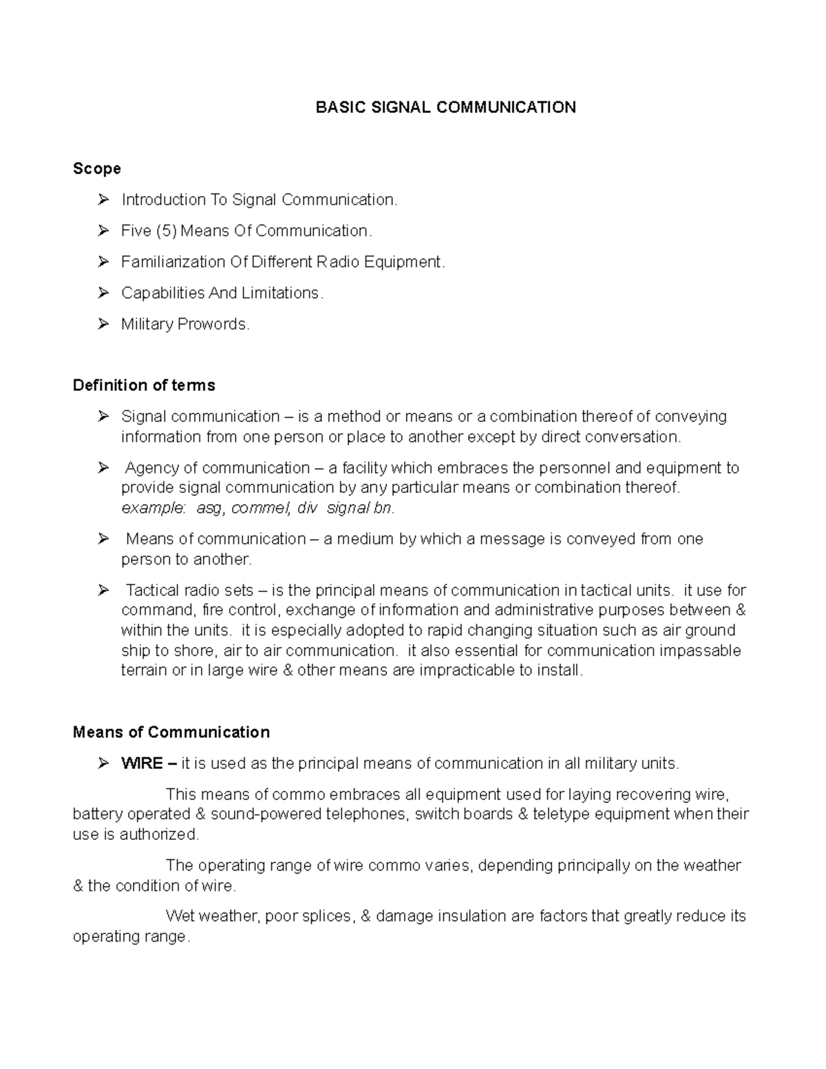 BASIC SIGNAL COMMUNICATION METHODS & TECHNIQUES (COM 101) - Studocu