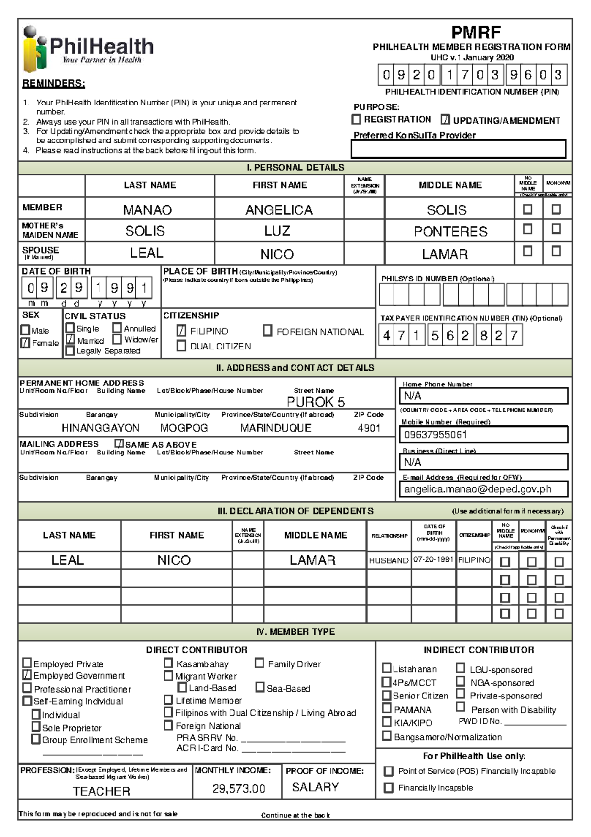 PMRF PhilHealth Member Registration Form UHC v.1 - January 2020 - Studocu