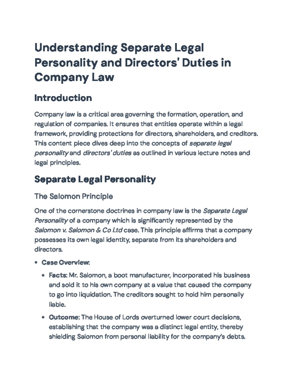 Understanding Separate Legal Personality & Directors' Duties in Company ...