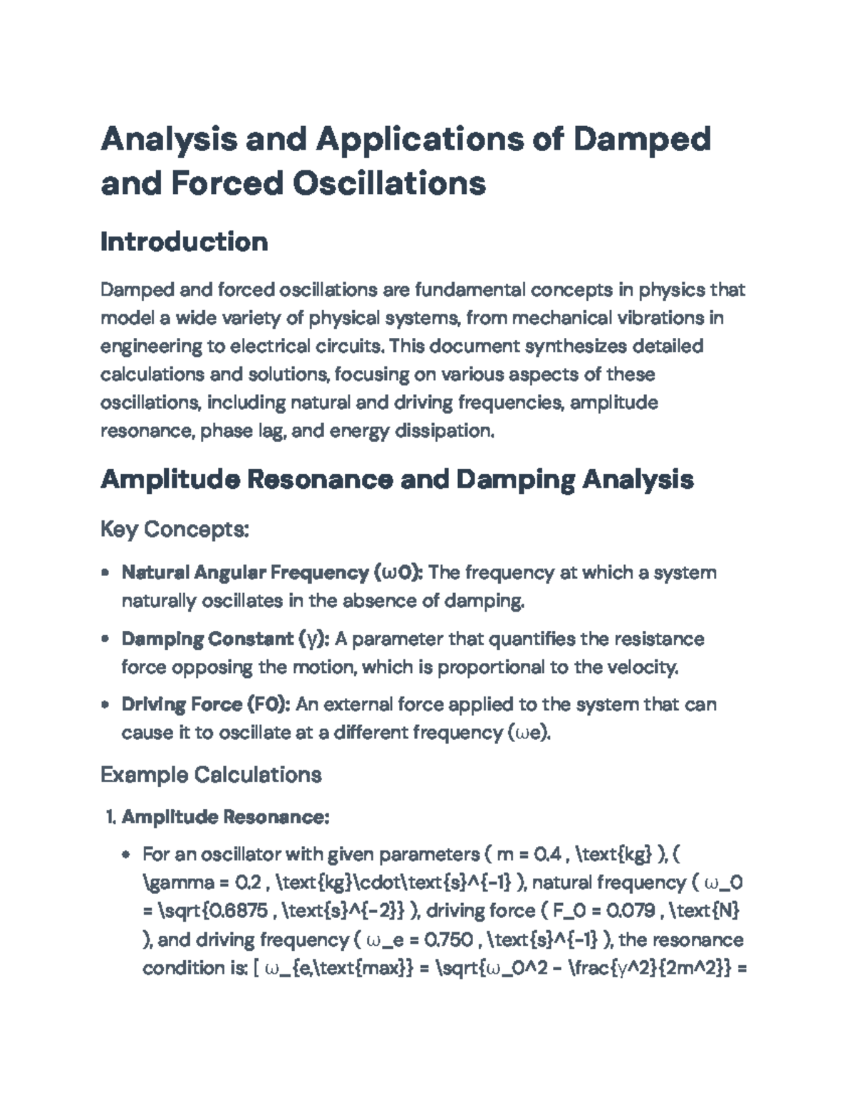 Damped & Forced Oscillations Analysis: Key Concepts & Examples (PHYS 101) - Studocu