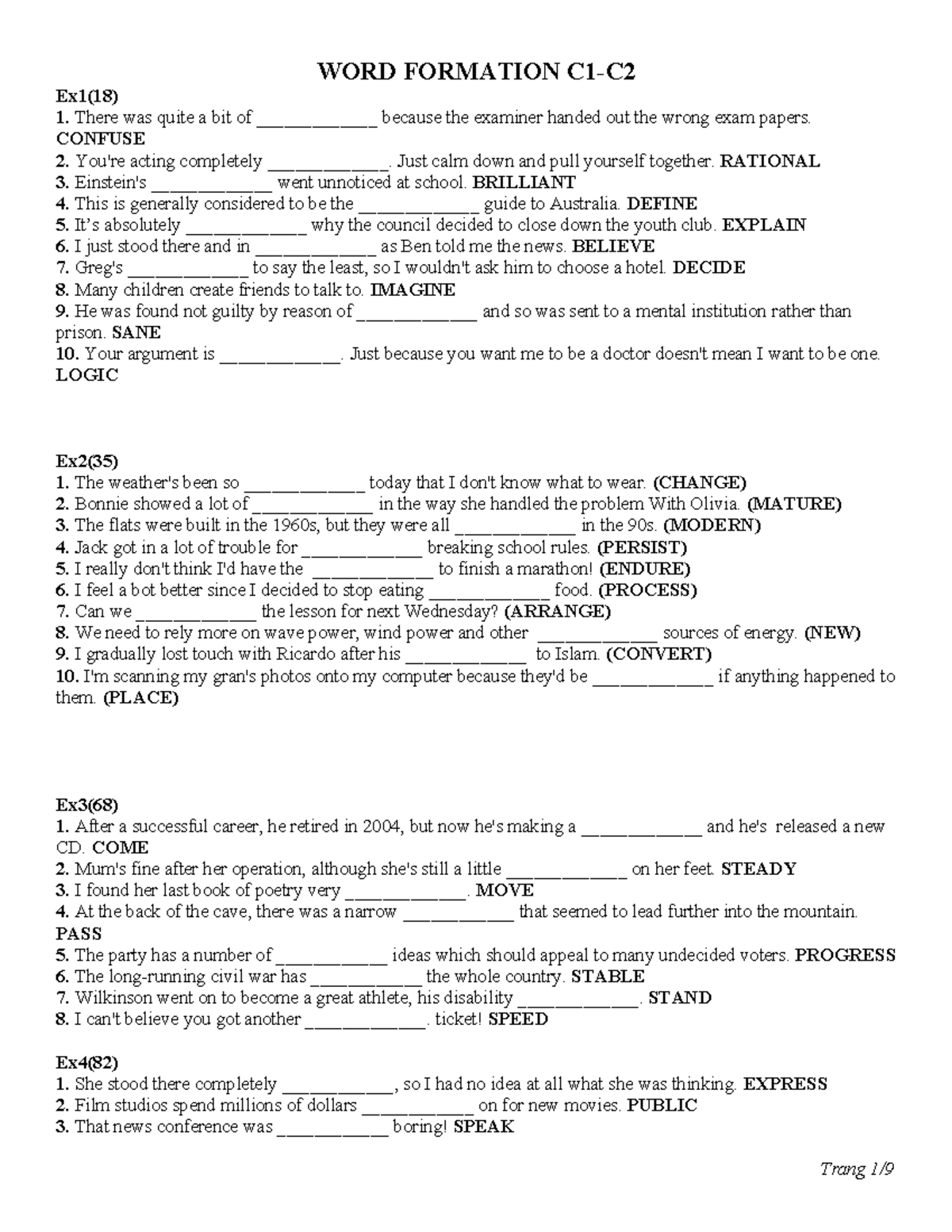 WORD FORMATION Exercises 1-22: Lesson 3 Further Practice - Studocu