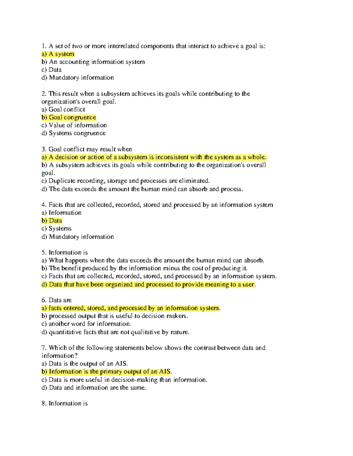 AIS Test Bank 1: Key Concepts and Definitions in Accounting Information ...
