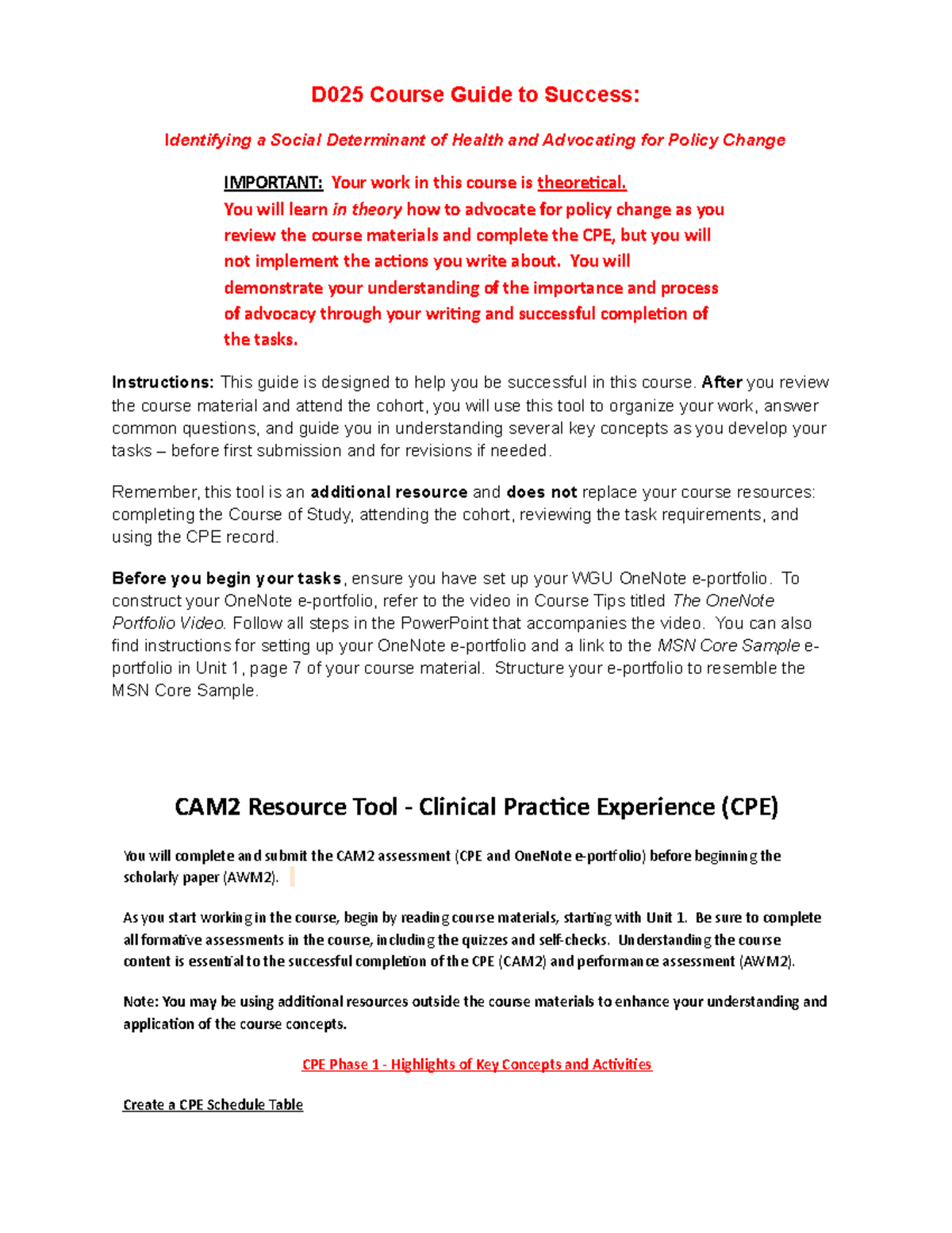 D025 Course Guide to Success 5 - D025 Course Guide to Success ...