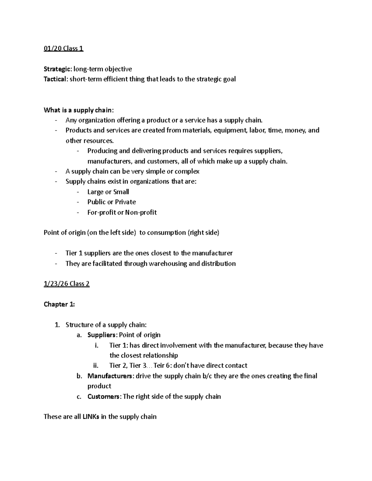 Ch. 1 Notes: Supply Chain Management Overview and Key Concepts - Studocu