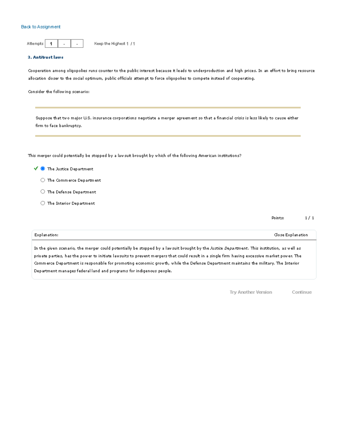 7.3 Antitrust Laws - Module Quiz on Oligopolies and Mergers - Studocu