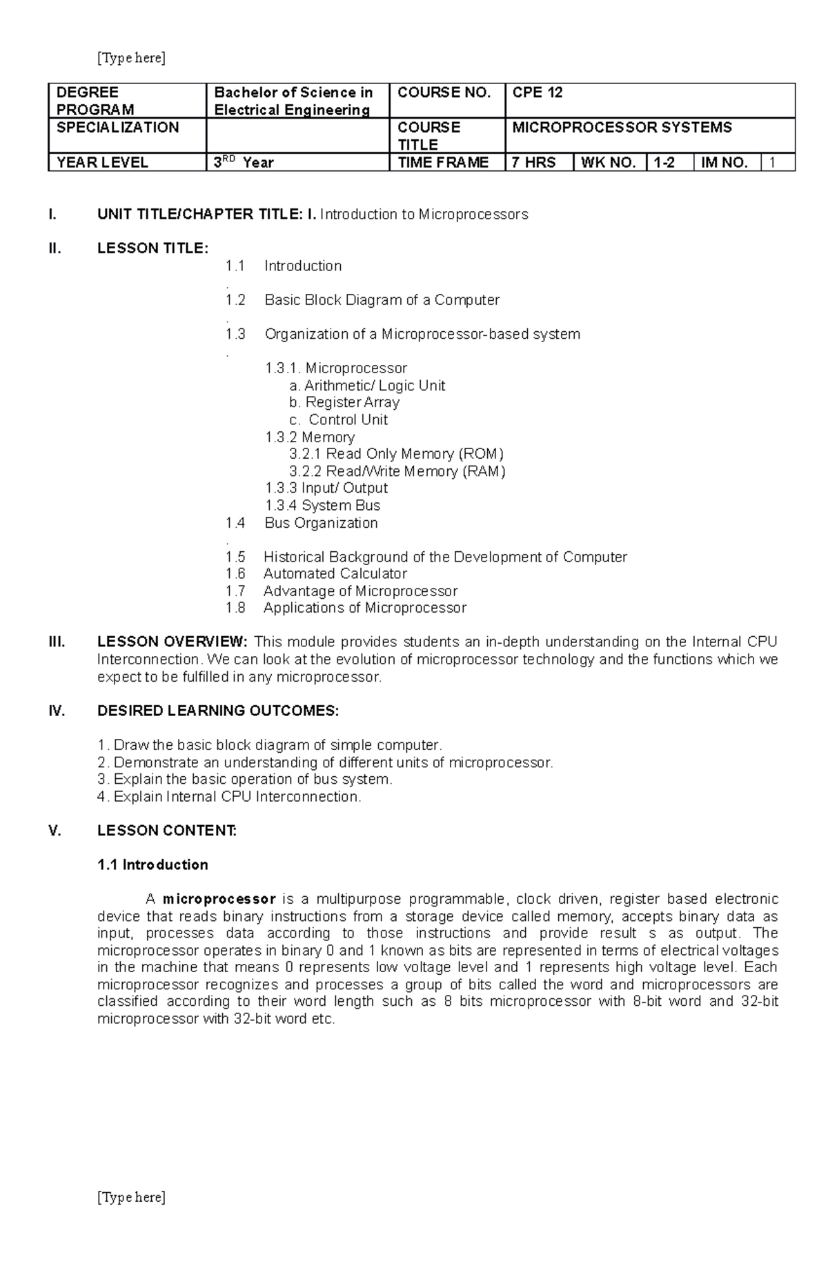 Microprocessor Systems Module 1 - DEGREE PROGRAM Bachelor of Science in Electrical Engineering ...