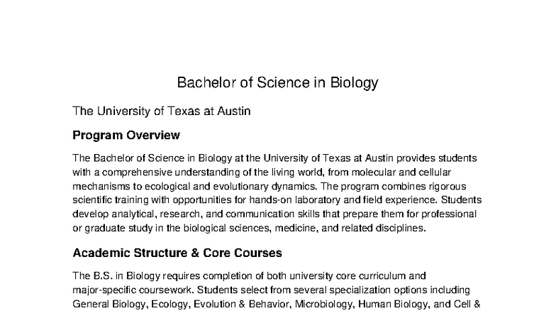 UT Austin B.S. in Biology Program Overview and Career Paths - Studocu
