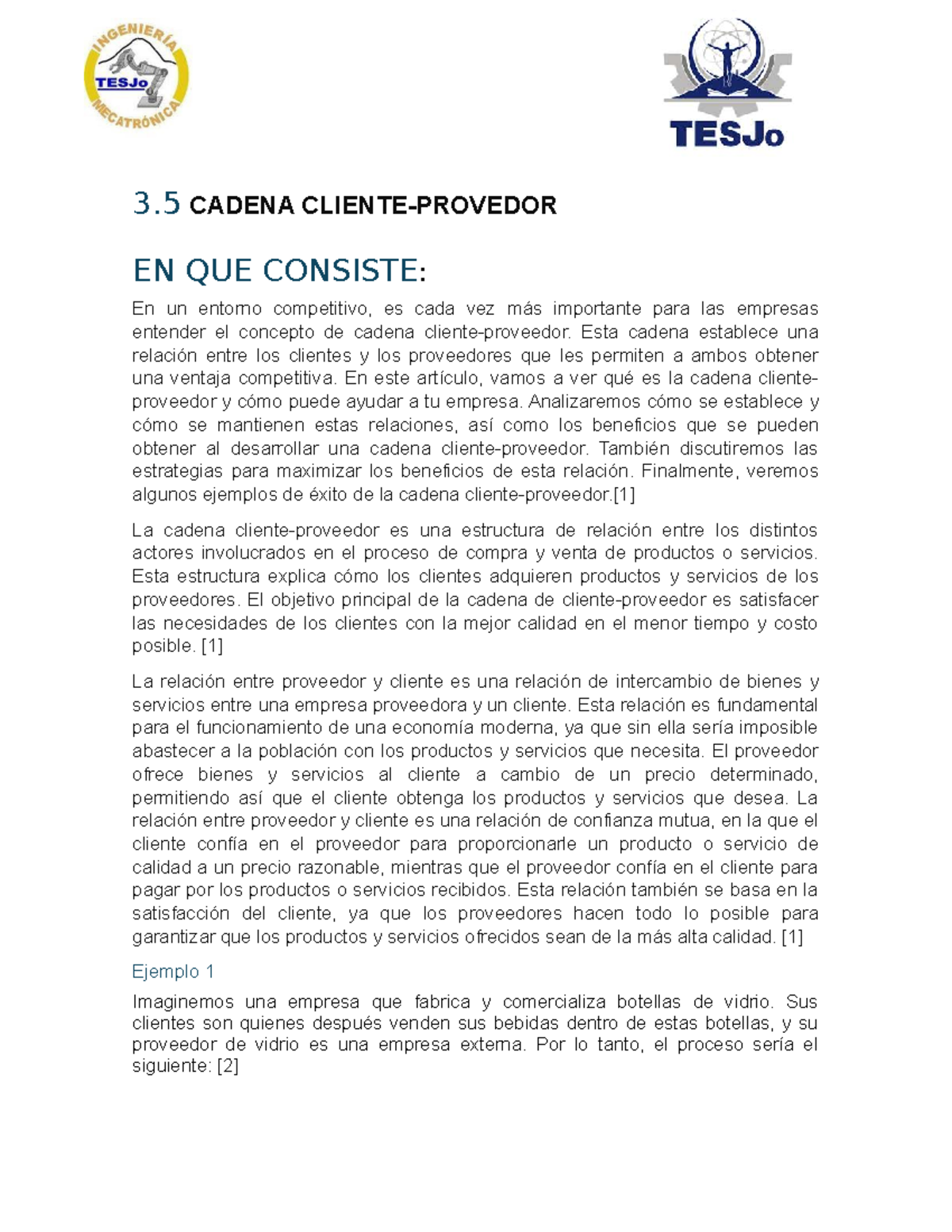 Cadena Cliente-Proveedor: Estrategias y Beneficios en Negocios - Studocu