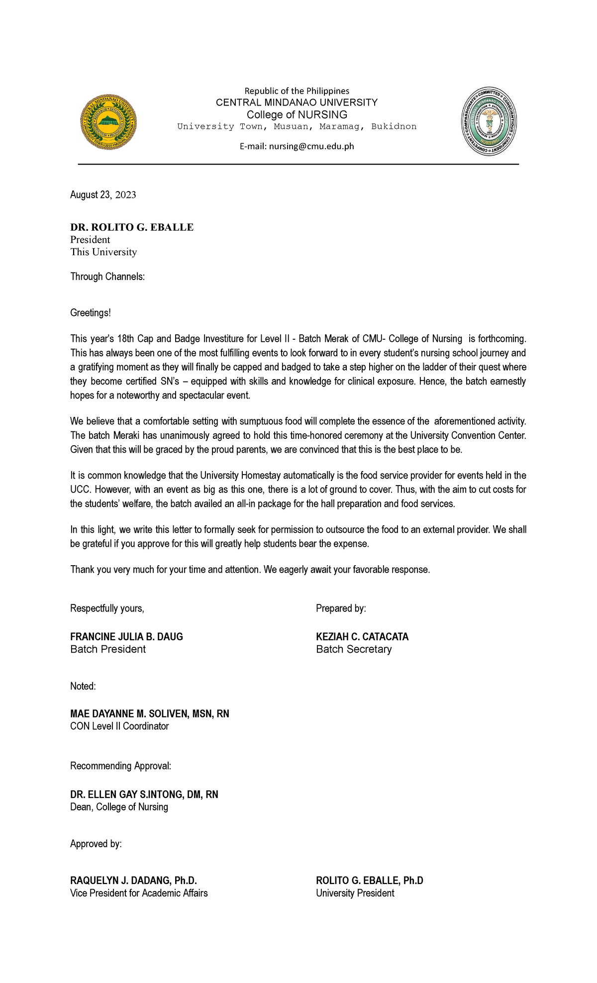 CBI UCC - Sample Letter - Republic of the Philippines CENTRAL MINDANAO ...