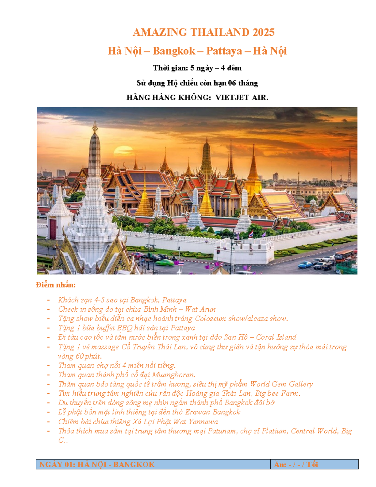 VJ903-904 Tour Khám Phá Thái Lan 5N4Đ Quý I 2025 - Studocu