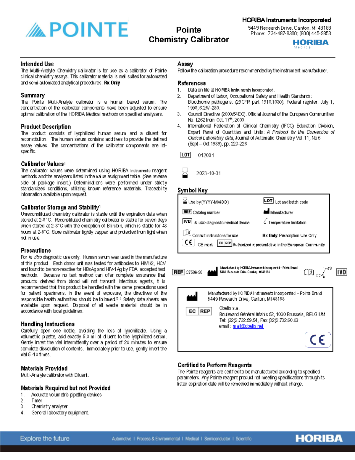 P803 Chemistry Calibrator Instructions for Use - HORIBA Pointe - Studocu